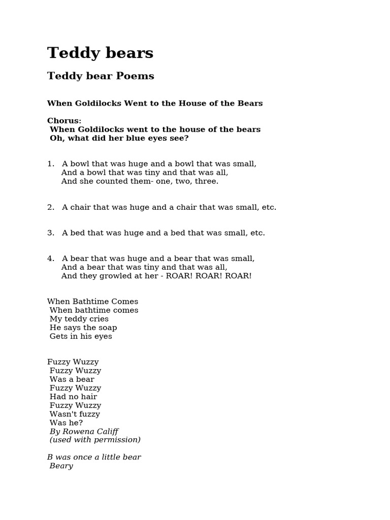 Teddy Bear Poems | PDF