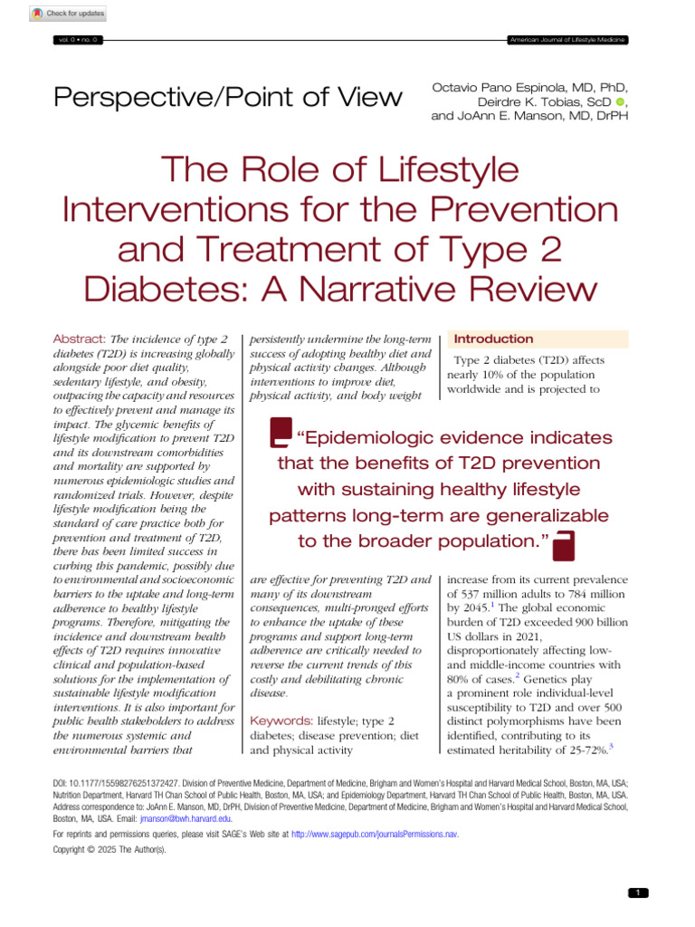 The Role of Lifestyle Interventions for the Prevention and Treatment of ...