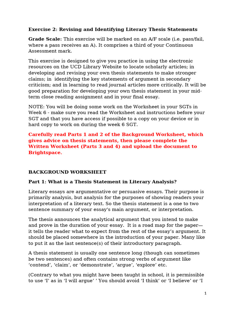 Exercise 2 Identifying Thesis Statements Revised Autumn 2024 | PDF ...