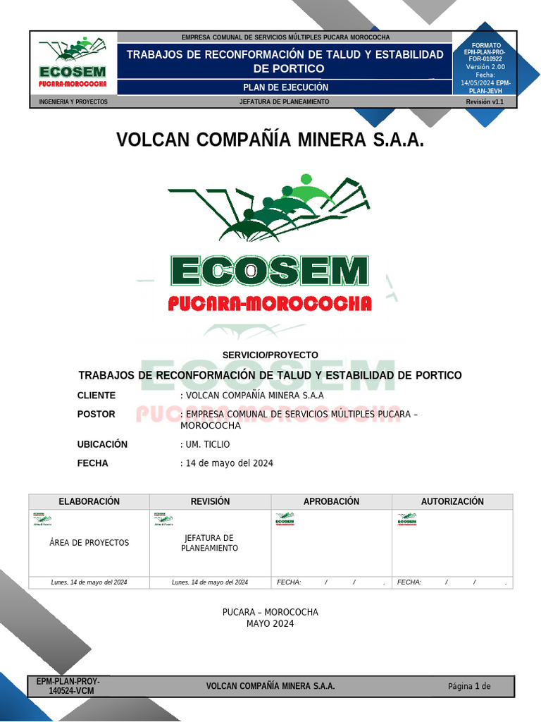 Plan de Ejecucion Conformación de Talud Ok | PDF