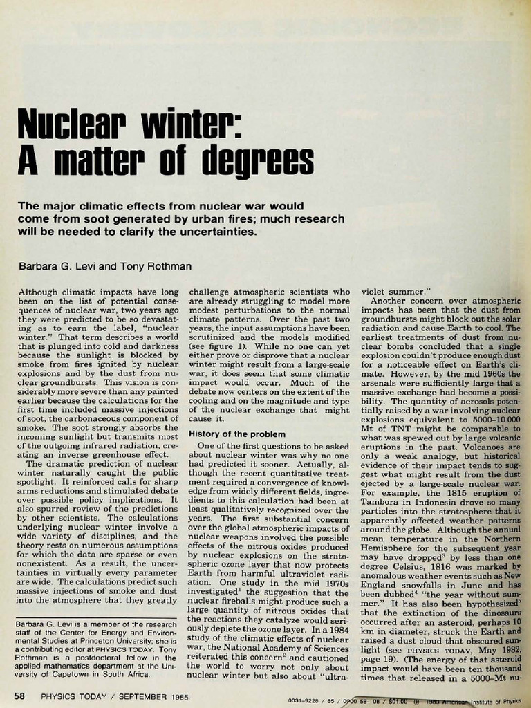 Nuclear Winter, A Matter of Degrees | PDF | Physical Geography ...