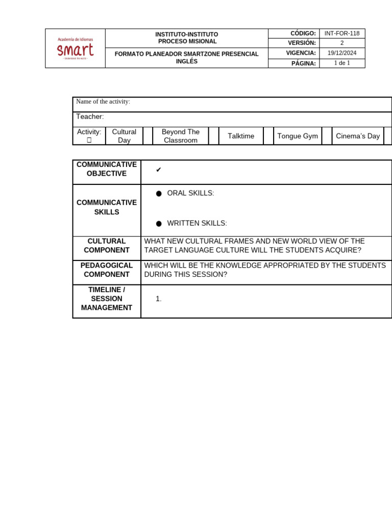 INT INT-For-118 Formato Planeador Smartzone Presencial Inglés V2 ...
