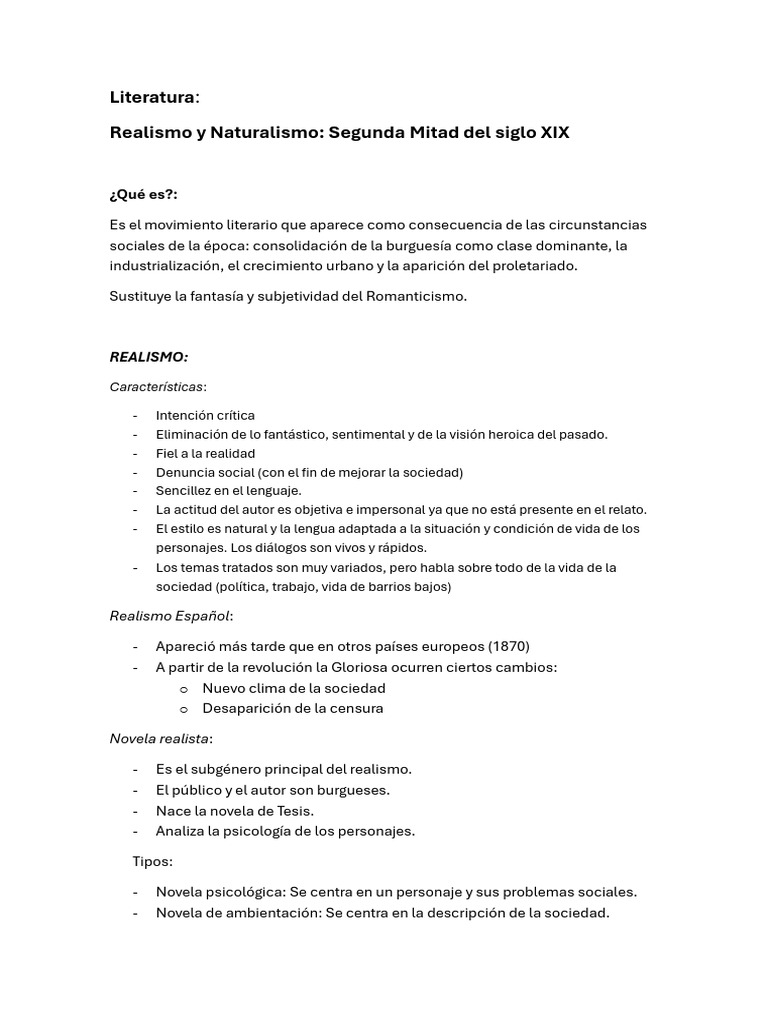 Literatura Realismo y Naturalismo x5 | PDF | Realismo literario | Novelas