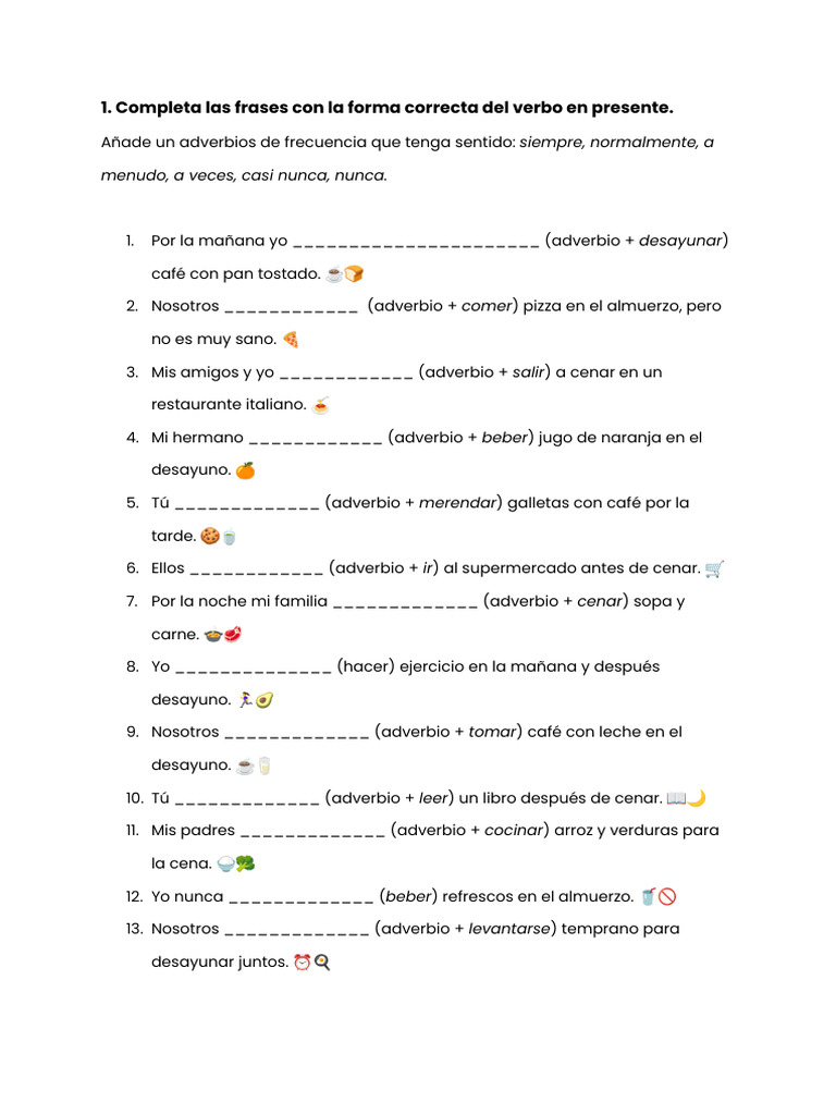 Adverbios de Frecuencia | PDF | Almuerzo | Cocina