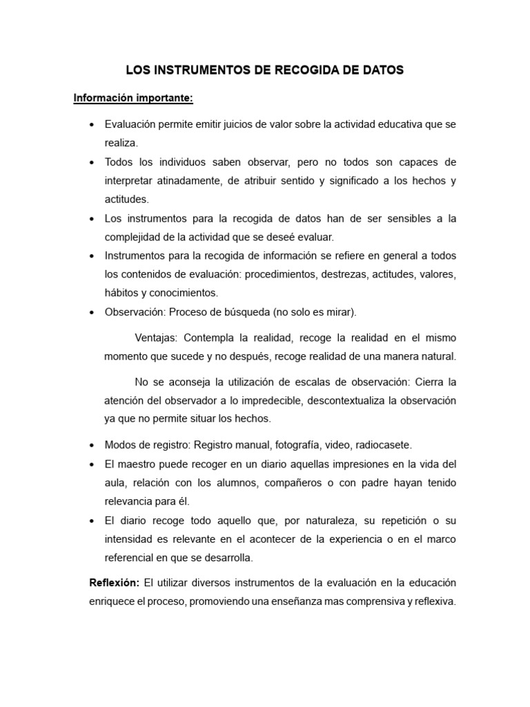 Los Instrumentos de Recogida de Datos | PDF