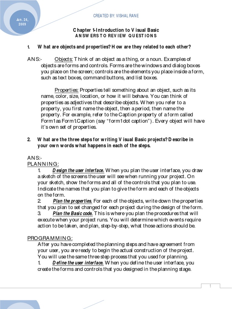 Chapter 1 - Julia Case Bradley Programming in Visual Basic 6.0 | PDF | Visual Basic .Net ...
