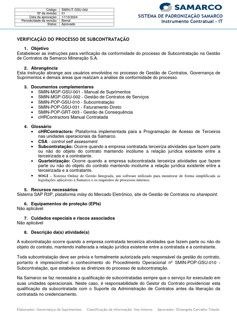 Smin It Gsu 062 Csa Subcontratação | PDF | Terceirização | Governança