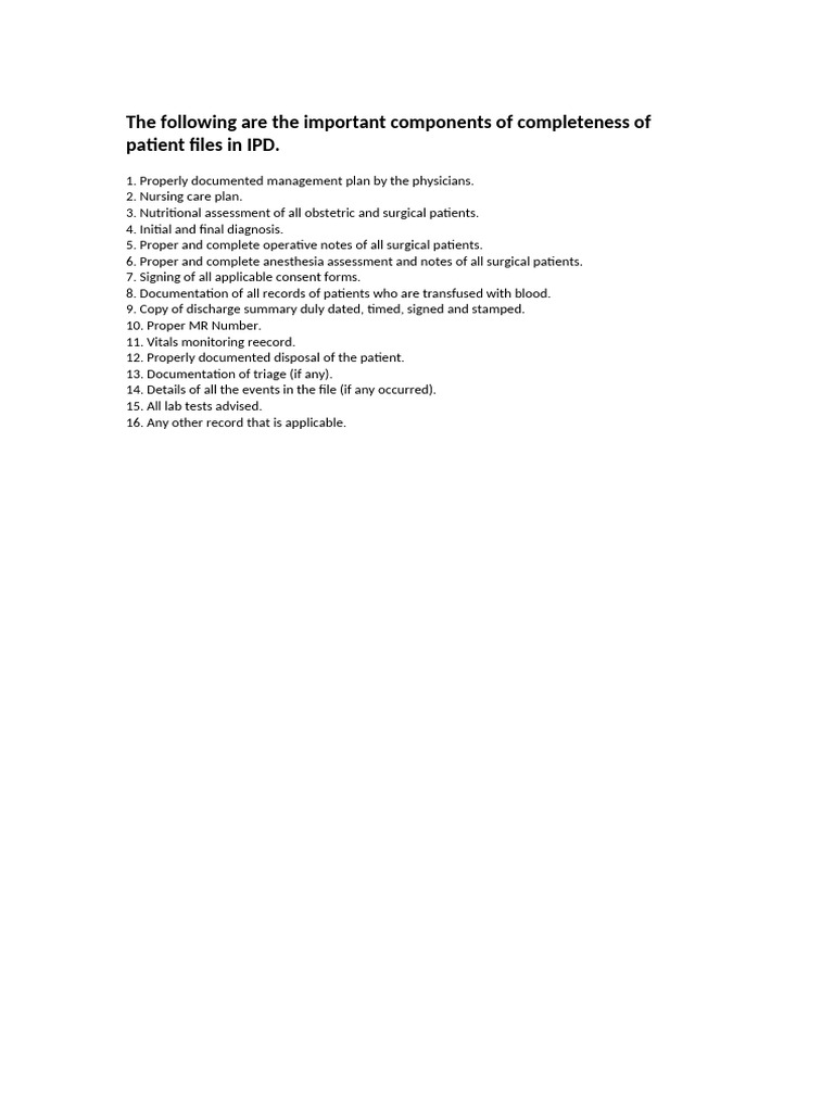 Components of Medical Record | PDF