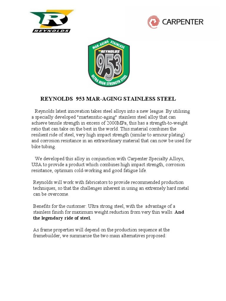 Reynolds 953 Mar-Aging Stainless Steel: The Legendary Ride of Steel ...