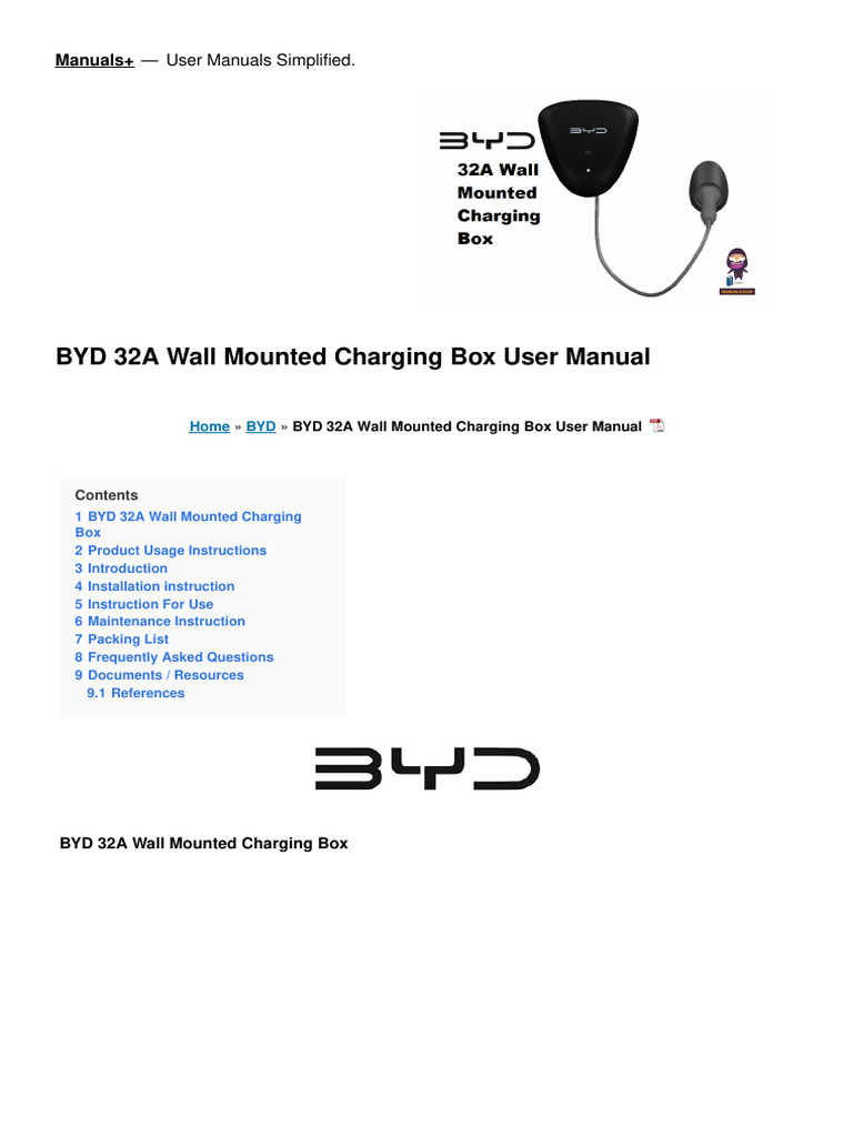 32a Wall Mounted Charging Box Manual Byd | PDF | Electrical Connector ...