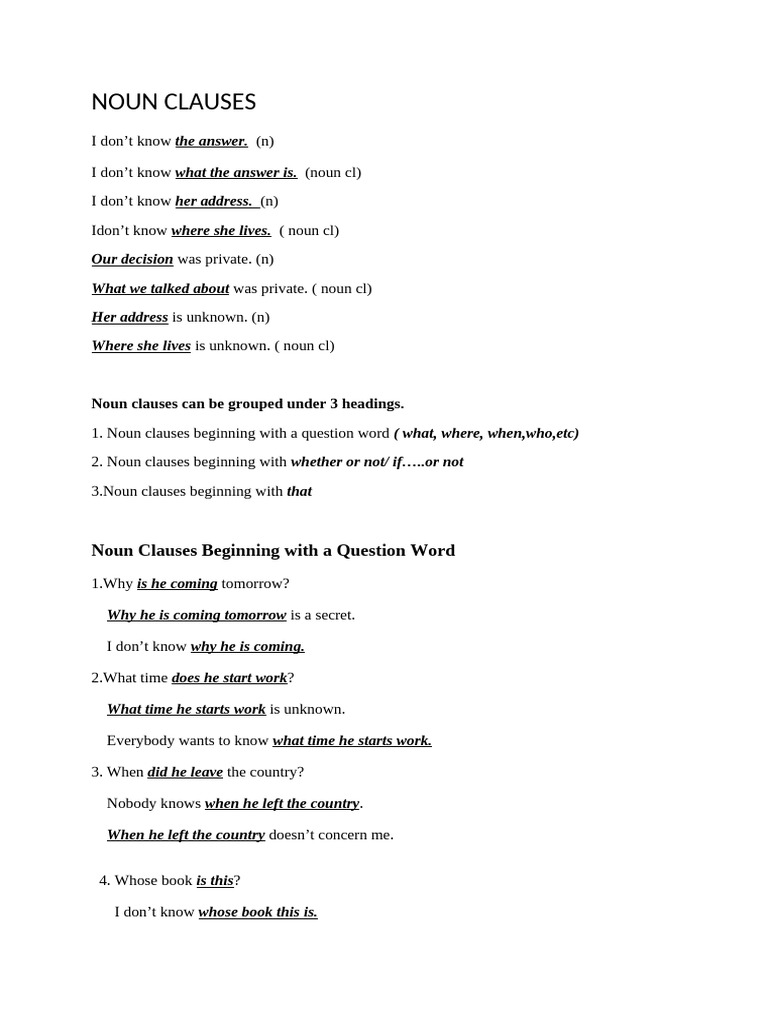 Noun Clauses | PDF | Grammar | Semantic Units