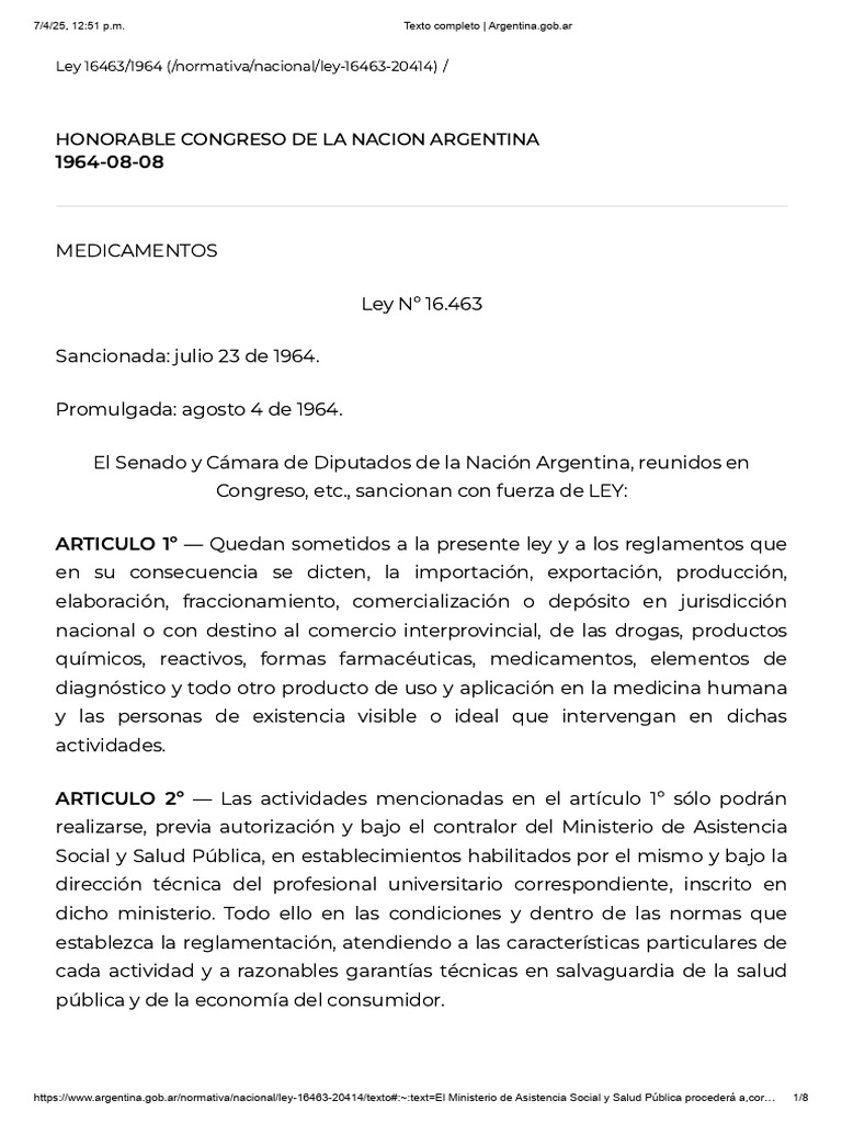 Ley de Medicamentos (Ley 16.463) | PDF | Medicamentos con receta ...
