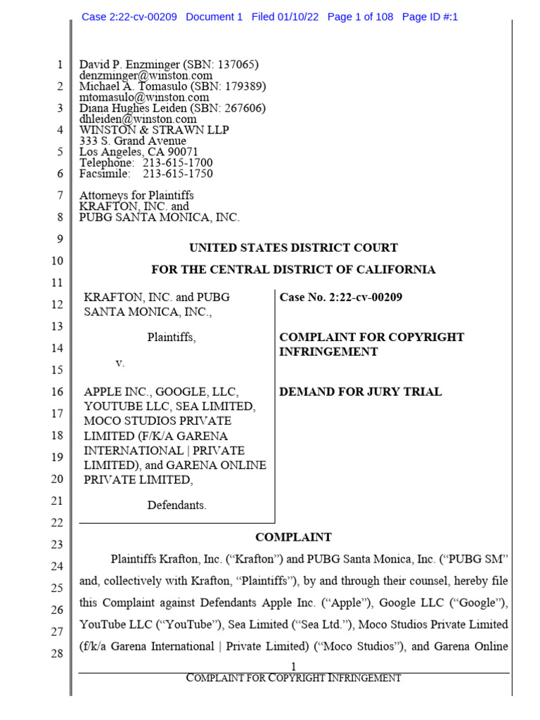 Krafton Lawsuit Against Sea Apple and Google | PDF | You Tube ...