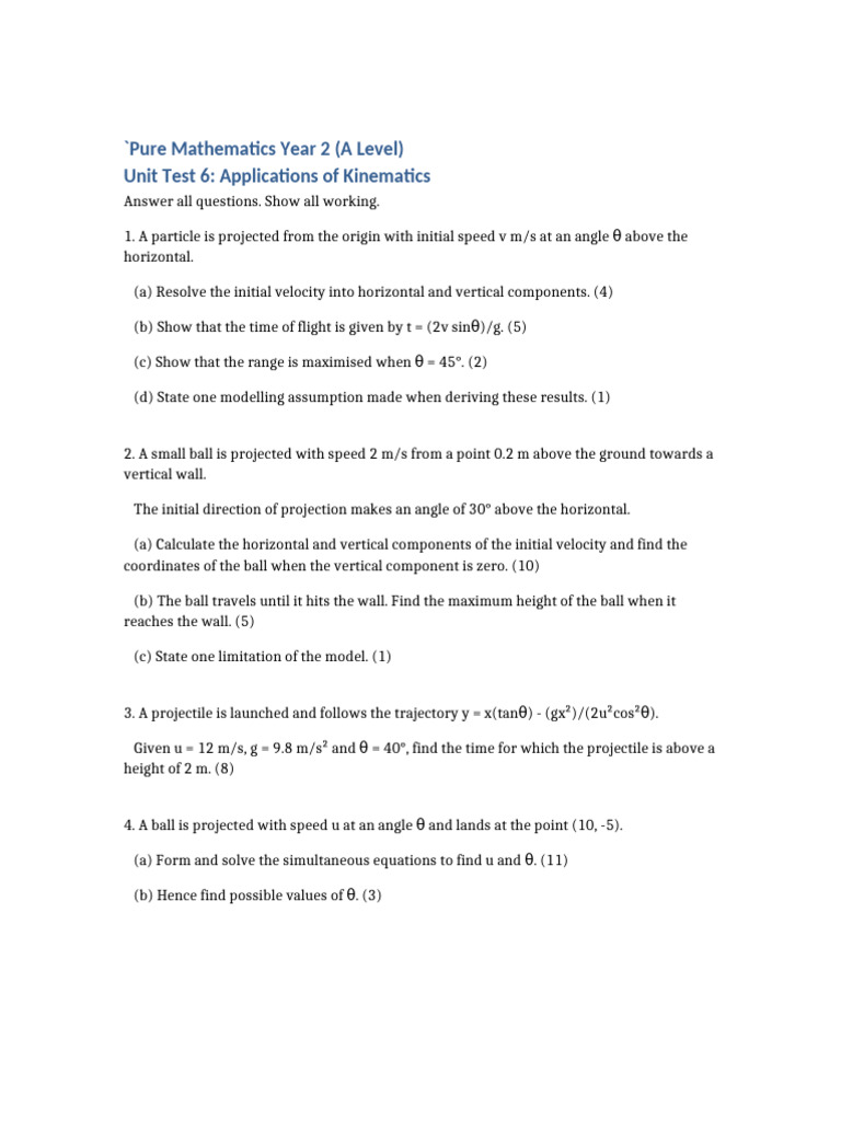 Applications of Kinematics Test | PDF