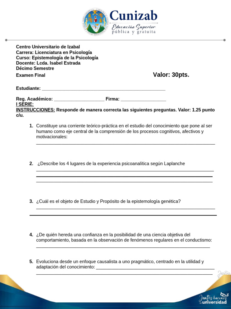 Examen Final 10mo Semestre 2025 | PDF | Sicología | Behaviorismo