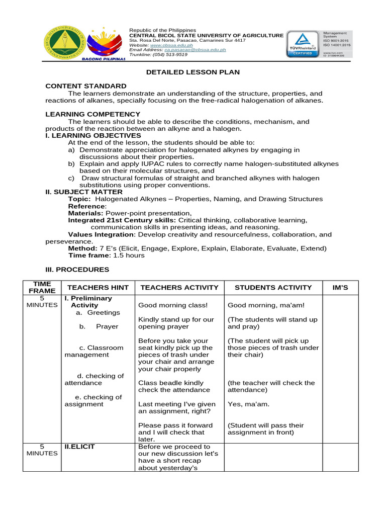Chemestry Lesson Plan | PDF | Alkene | Chemical Compounds