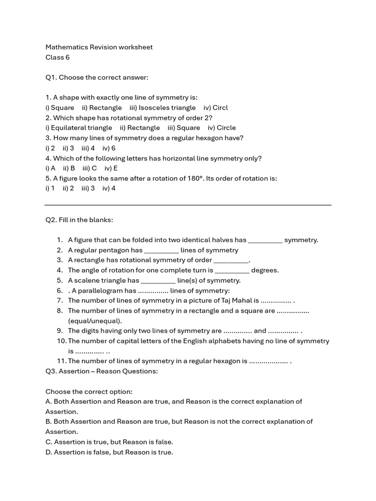 Maths Revision Worksheet Construction and Symmetry | PDF | Rectangle ...