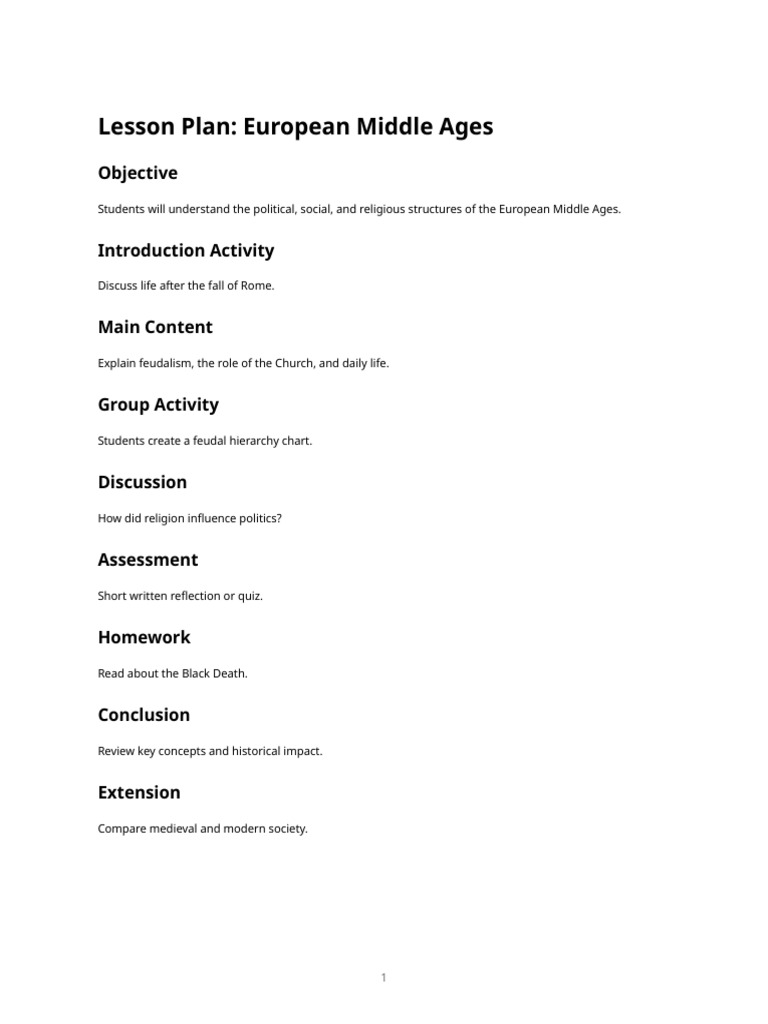 Lesson Plan - European Middle Ages | PDF