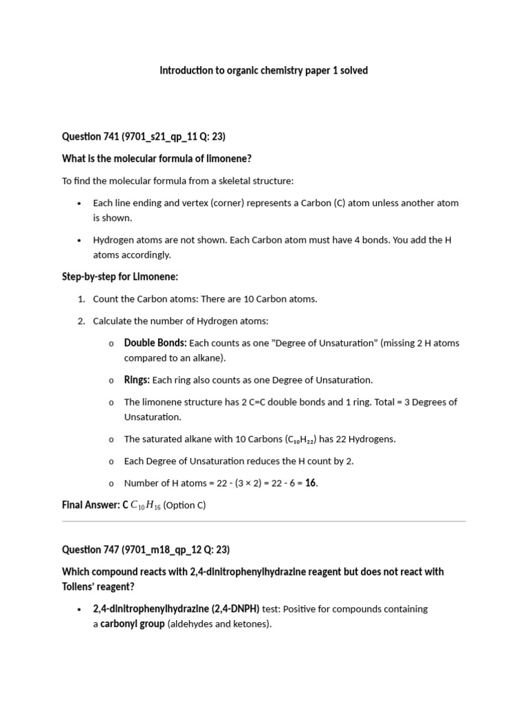 Introduction To Organic Chemistry Paper 1 Solved | PDF | Ketone | Aldehyde