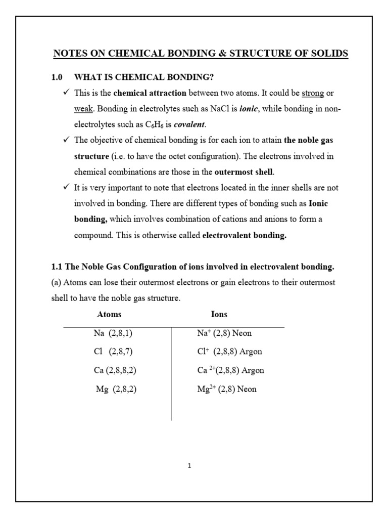 Notes on Chemical Bonding & Structure of Solids | PDF | Ionic Bonding ...