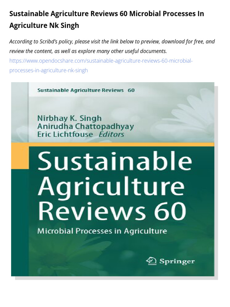 Sustainable Agriculture Reviews 60 Microbial Processes In Agriculture ...