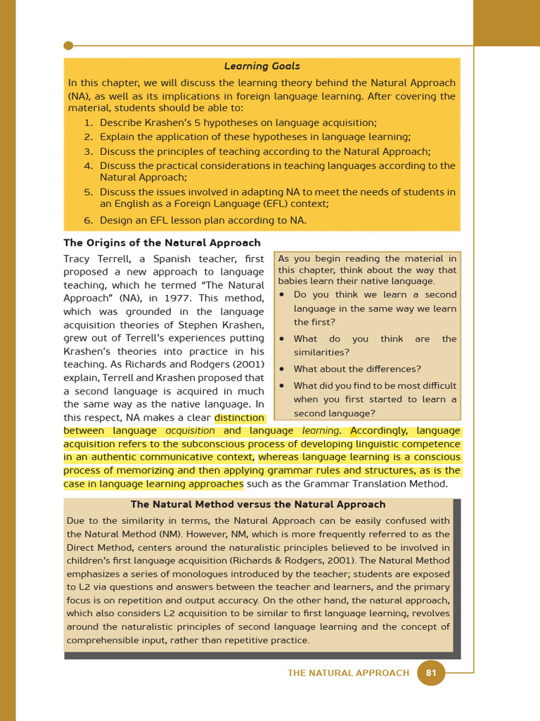 Natural Approach | PDF | Second Language | Language Acquisition