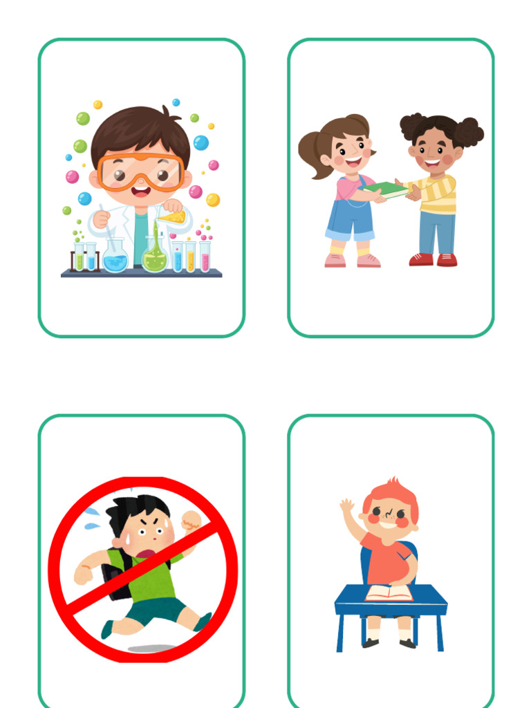 Multicolour illustrative back to school classroom rules flashcards | PDF