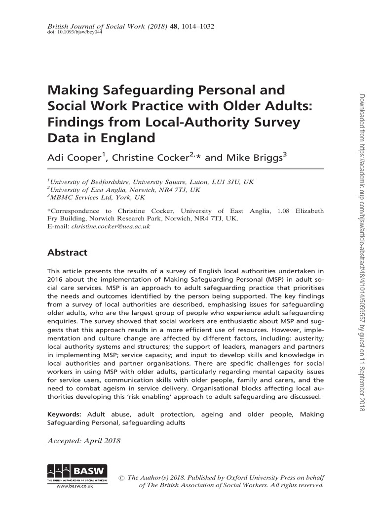 Cooper et al 2018 MSP survey | PDF | Social Work | Risk