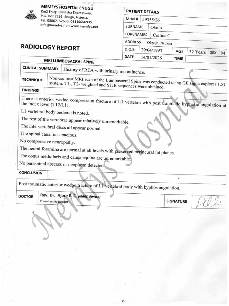 14 January 2026 - Okolo Collins (MRI LS) | PDF