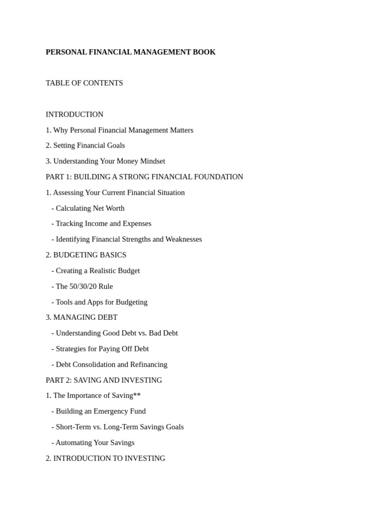 Personal Financial Management Table of Contents | PDF | Investing ...