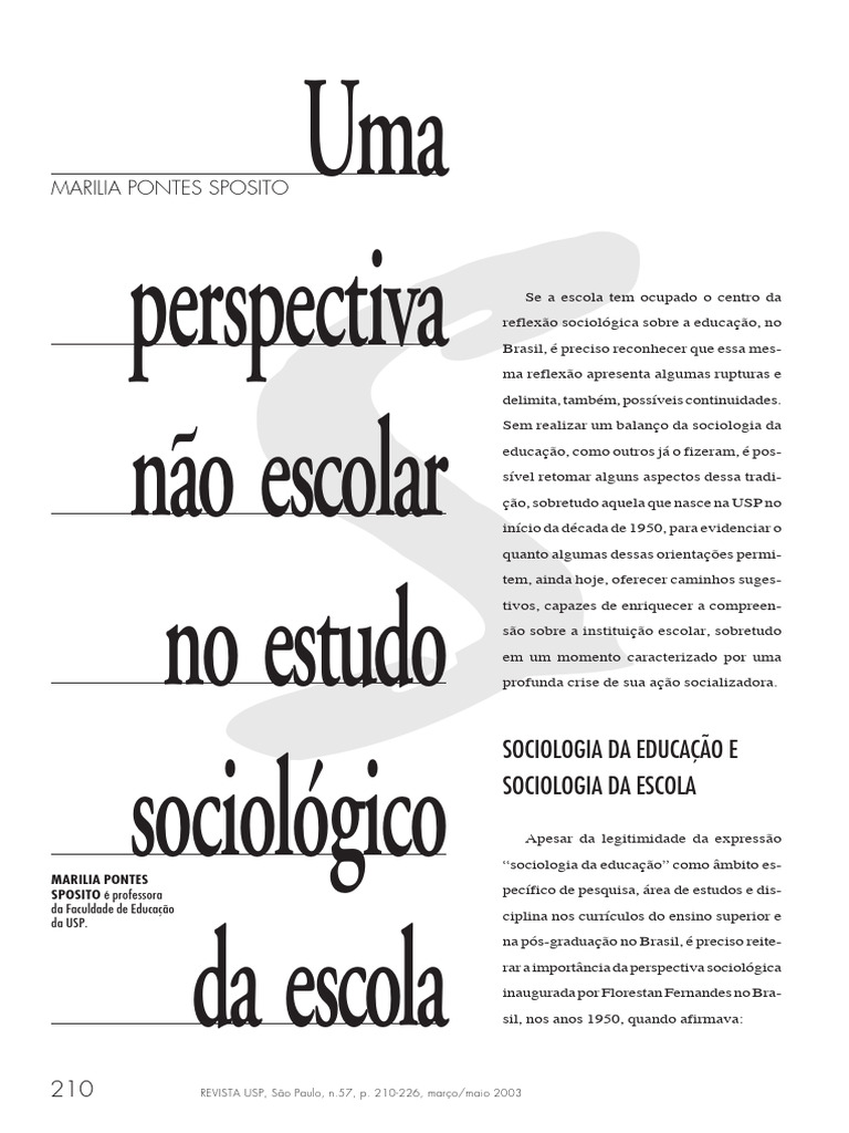 Marilia Pontes Sposito, Uma Perspectiva Não Escolar No Estudo ...