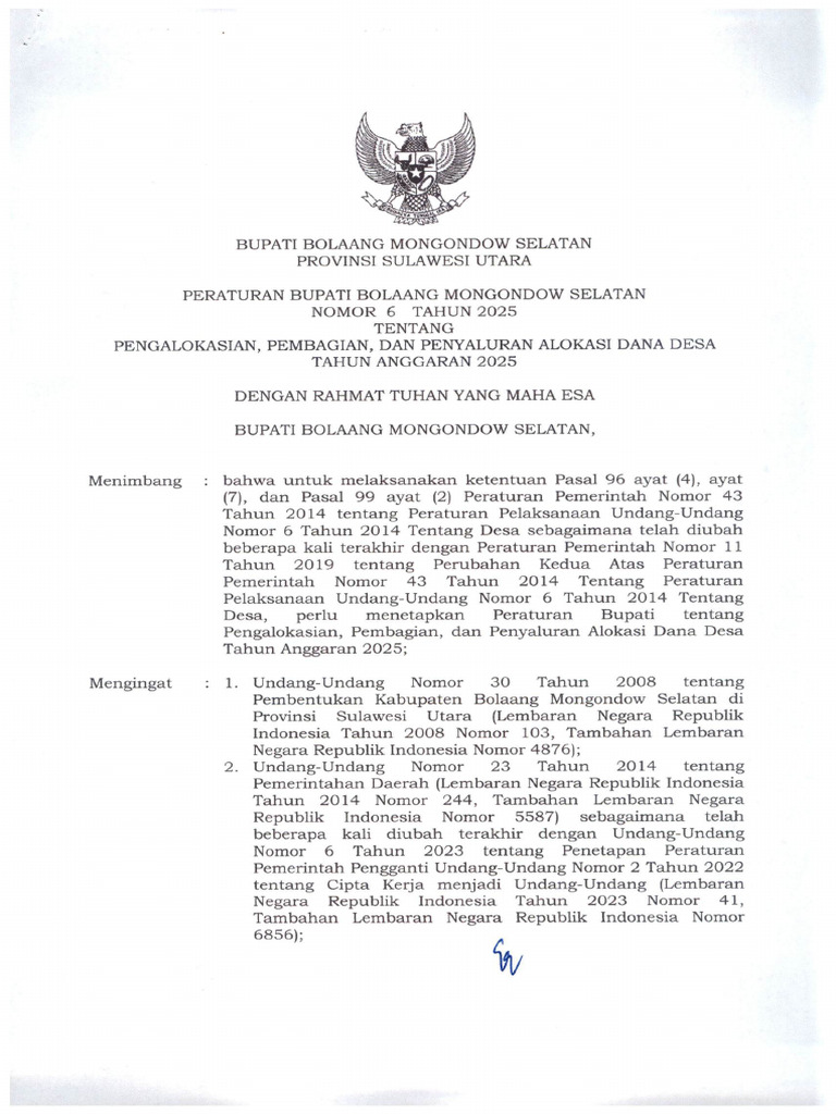 6 Peraturan Bupati Nomor 6 Tahun 2025 | PDF