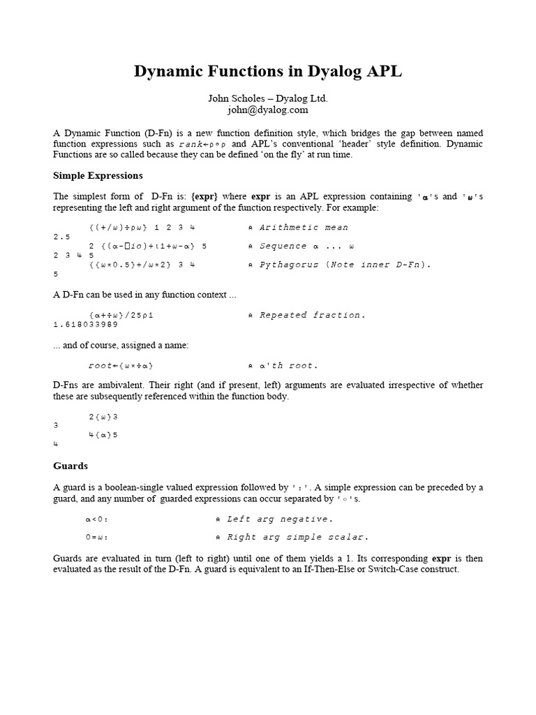 APL - Dynamic Functions in Dyalog - (Aparecido en Vector 13.2) - Dfns ...
