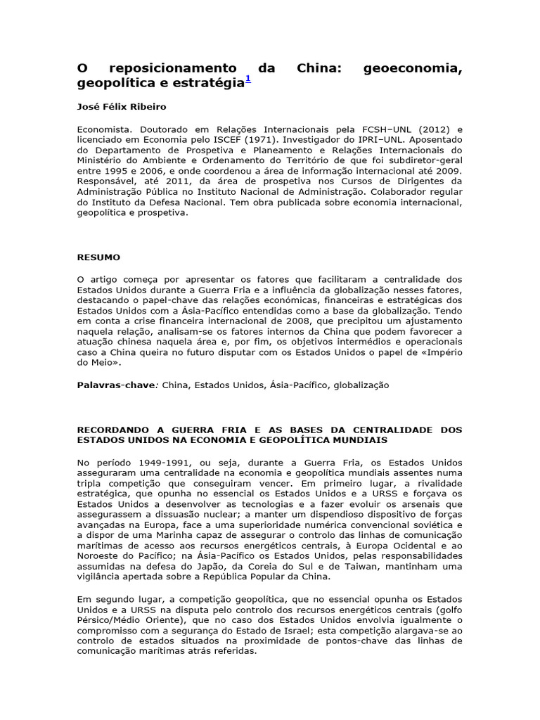 O Reposicionamento Da China - José Félix Ribeiro | PDF | China ...