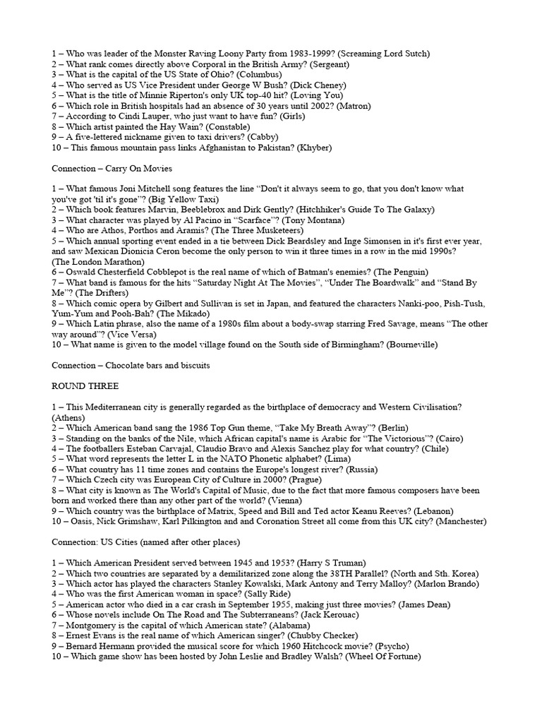 Pub Quiz Ideas | PDF