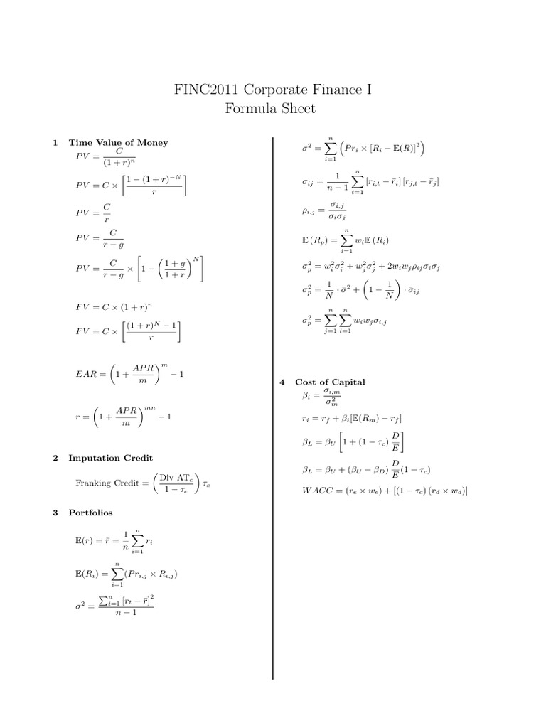 Formula Sheet (Final Version) | PDF | Money | Economies