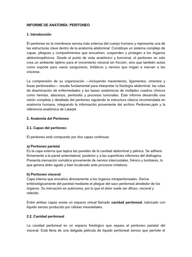 Informe de Anatomía (Peritoneo) | PDF | Abdomen | Hígado