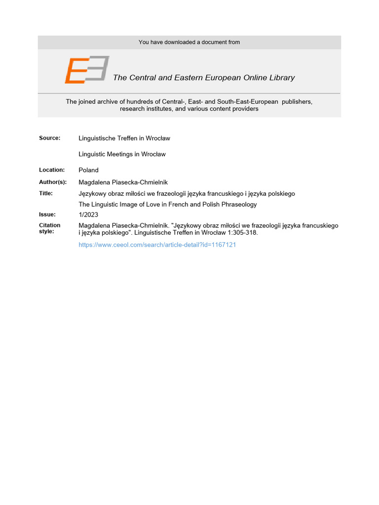 The Linguistic Image of Love in French and Polish Phraseology Content ...