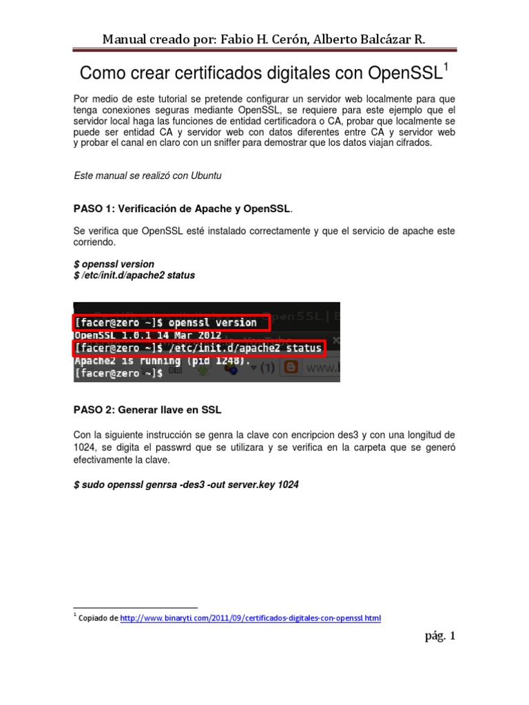 Como Crear Certificados Digitales Con OpenSSL | PDF | Transport Layer Security | Servidor HTTP ...