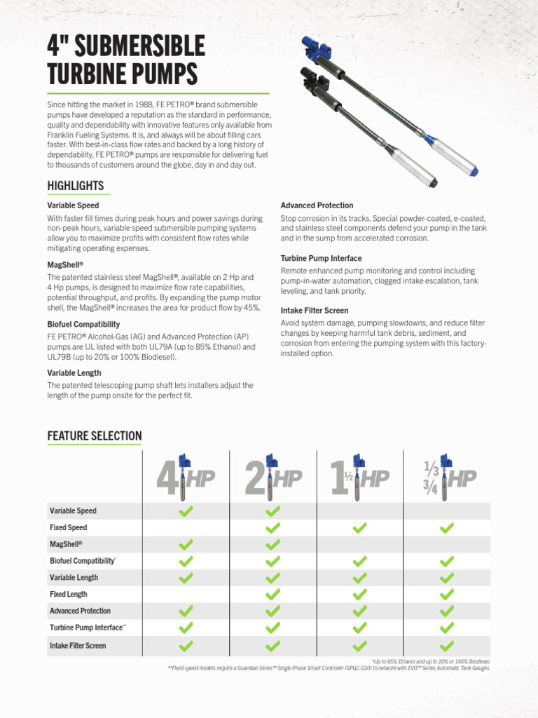 FFS-0796 Submersible Turbine Pumps Datasheet | PDF | Pump | Horsepower