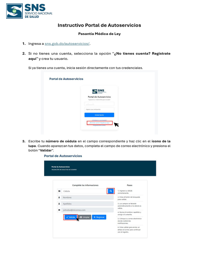Instructivo Plataforma Autoservicio SNS Pasantia Medica de Ley | PDF | Informática | Software