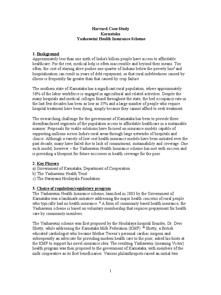 Harvard Case Study-Yashaswini | PDF | Insurance | Hospital