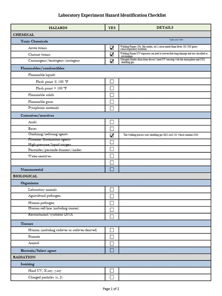 Hazard Identification Checklist PDF | PDF | Welding | Construction