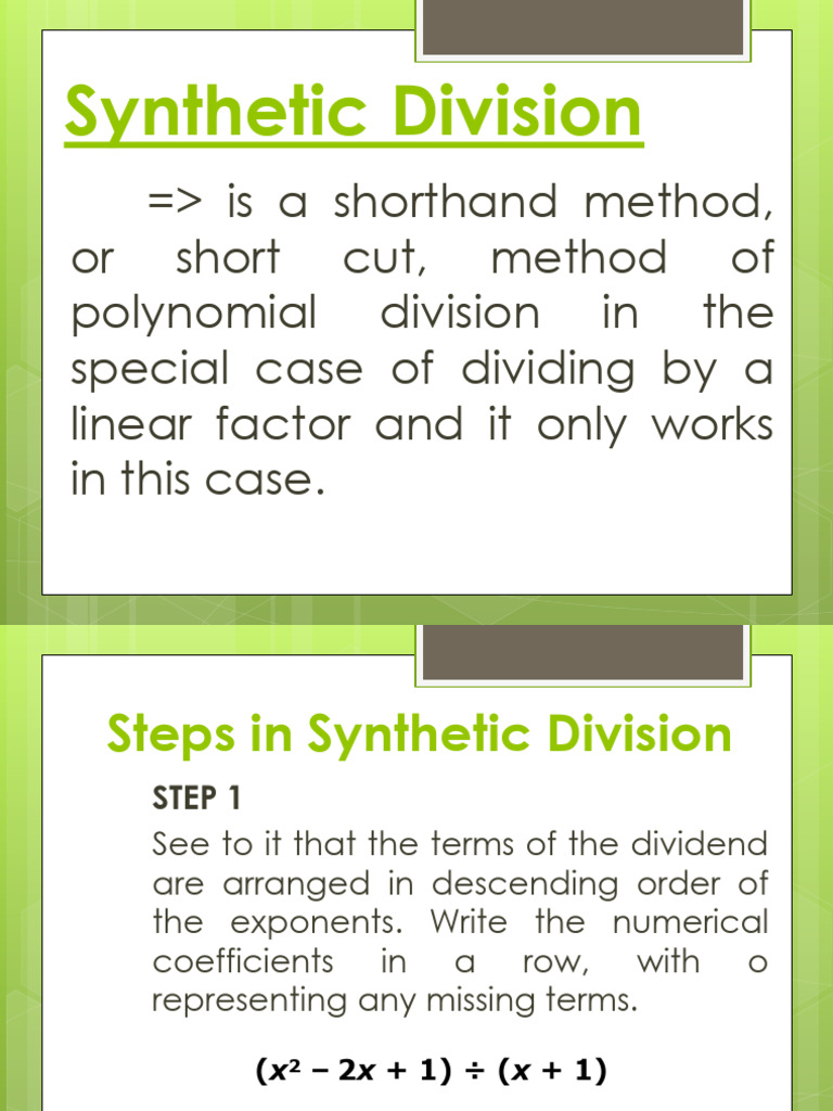 Synthetic Division Slides | PDF