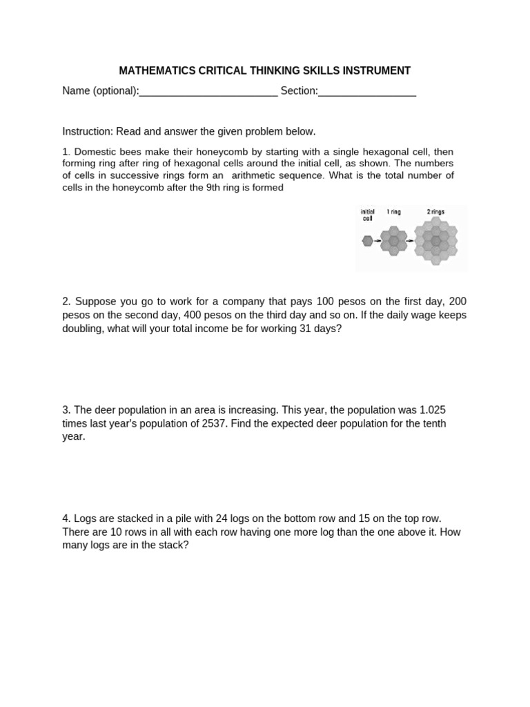 Mathematics Critical Thinking Skills Instrument | PDF | Questionnaire ...