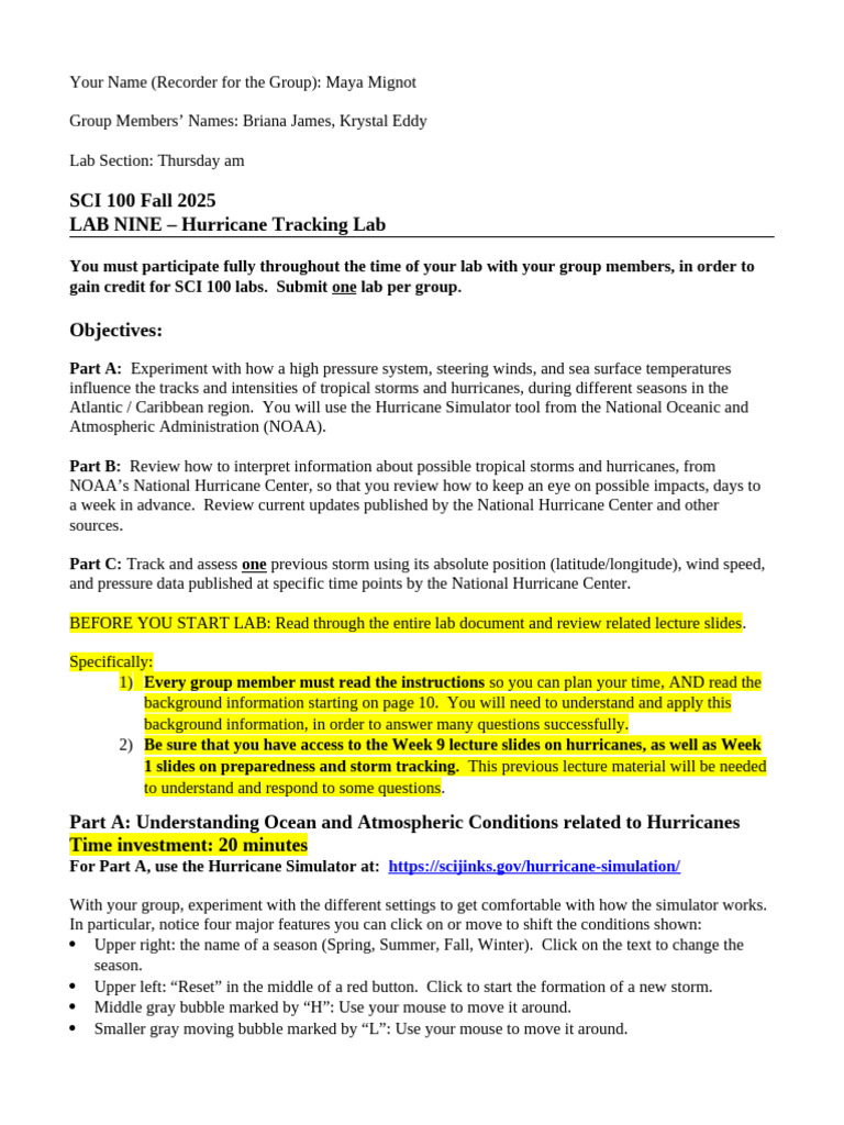 LAB 9 - Hurricane Tracking - F25 | PDF | Tropical Cyclones | Storm Surge