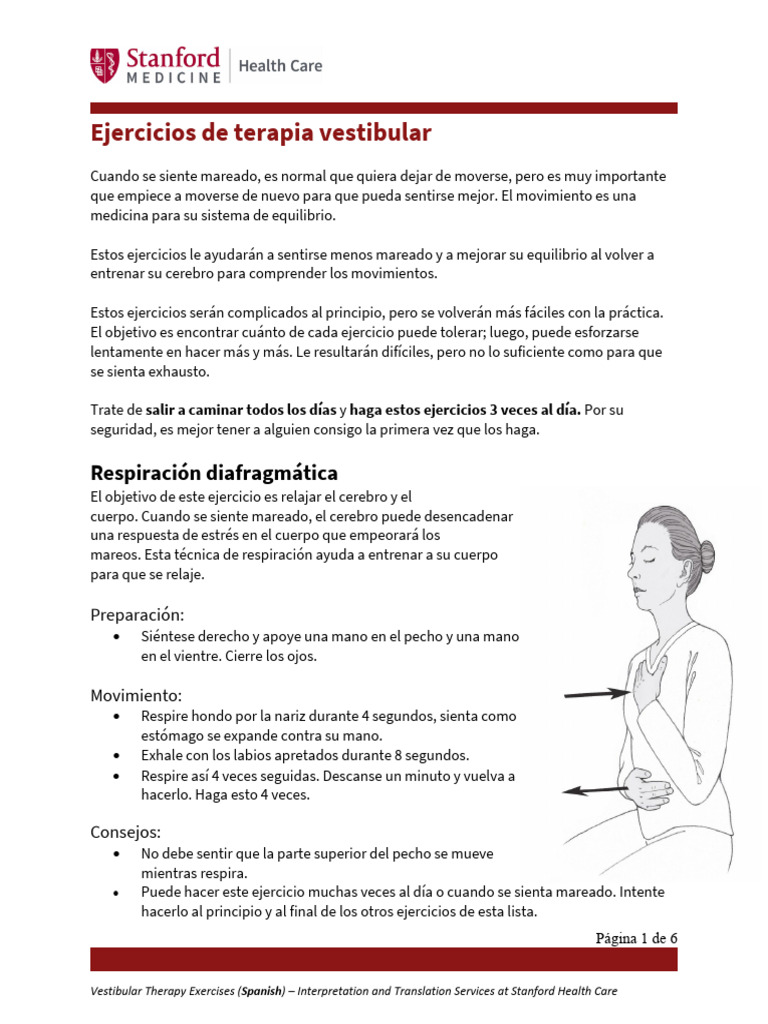 Vestibular Therapy Exercises Spanish | PDF