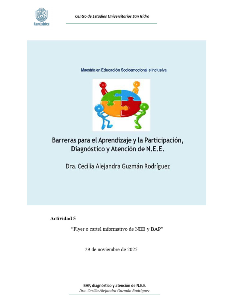 Actividad 5 Flyer o Cartel de NEE y BAP | PDF | Aprendizaje | Inclusión ...