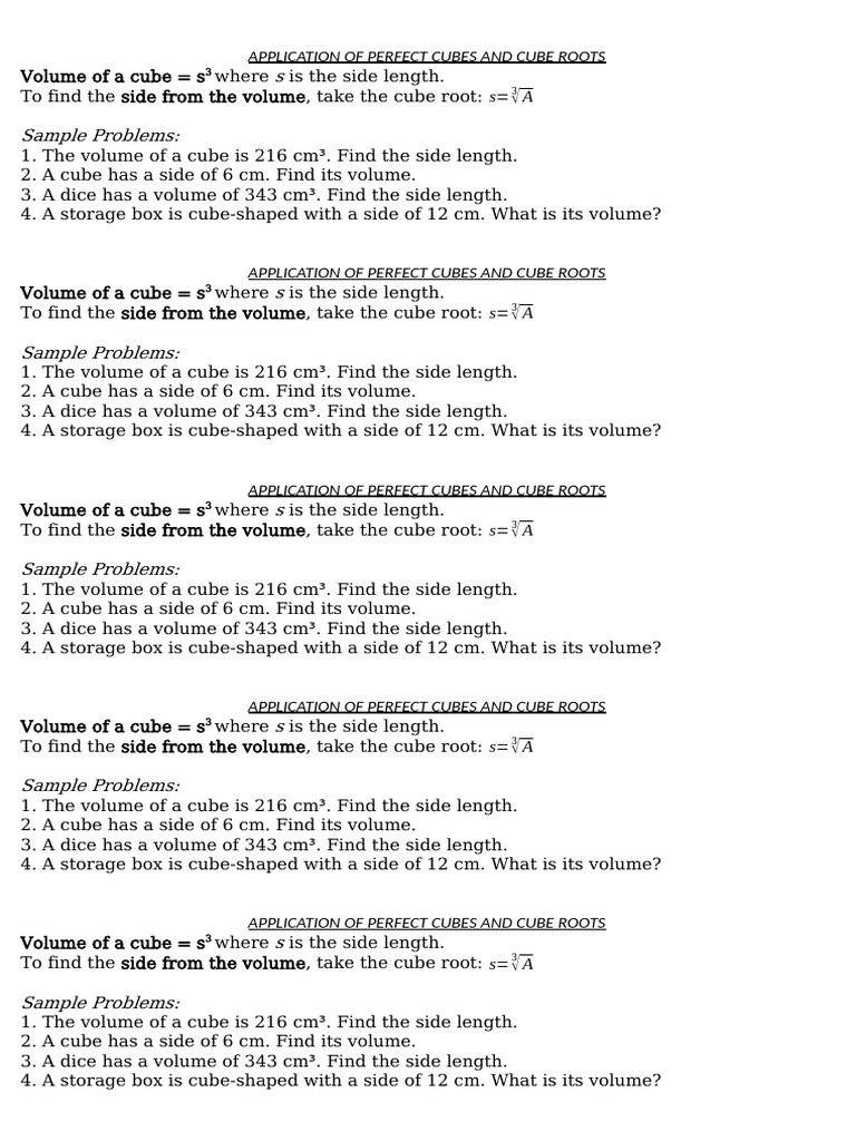 Application of Perfect Cubes and Cube Roots | PDF | Volume | Chess Openings