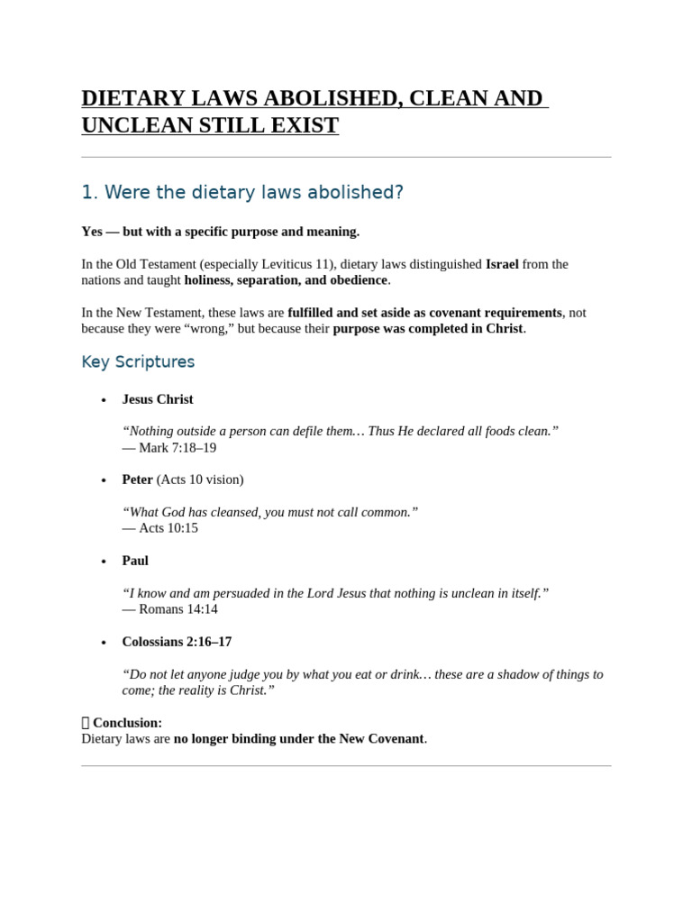 Dietary Laws Abolished Clean and Unclean Animals Still Exist | PDF ...